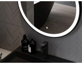 Mexen Esso, kulaté LED podsvícené koupelnové zrcadlo 60 cm, 6000K, topná podložka proti zamlžování, černý rám, 9825-060-060-611-70