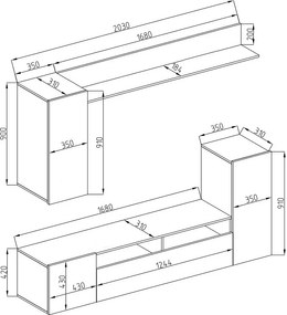 Casarredo Obývací stěna LINE 2 černá/bílá lesk