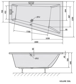 Polysan TRIANGL R asymetrická vana 180x120x50cm, bílá 20611