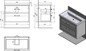 Aqualine, FAVOLO umyvadlová skříňka 86,5x60x44,6 cm, bílá mat, FV290