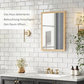HOMCOM Nástěnné zrcadlo 50 x 70 cm Dekorativní zrcadlo se 4 háčky, obdélníkové zrcadlo do ložnice, koupelny