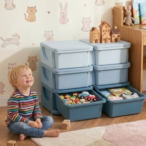 HOMCOM Plastový úložný box, 6 zásuvek, organizér na hračky, komoda do dětského pokoje, modrá