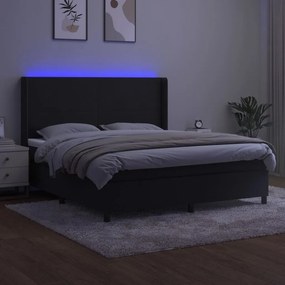 Box spring postel s matrací a LED černá 180x200 cm samet 3139459
