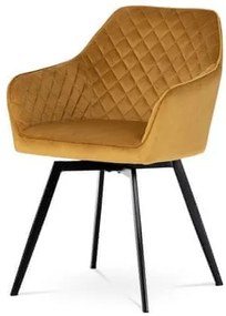 Autronic Moderní jídelní židle Jídelní židle, potah žlutá sametová látka, kovové nohy, černý matný lak (DCH-425 YEL4)