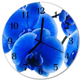 Nástěnné hodiny obrazové na skle - Modrá orchidej