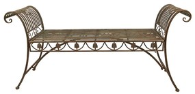 Zeleno-hnědá antik kovová zahradní lavice - 142*41*66 cm
