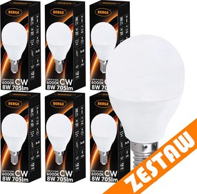 SADA 6x LED žárovka G45 E14 8W 705lm - studená bílá