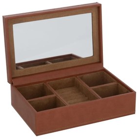Hnědá šperkovnice z umělé kůže s 5ti přihrádkami Cognacco - 21*14*7 cm