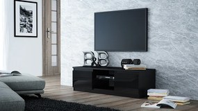 Televizní stolek DELUKO se skleněnou policí 140 cm černý lesk