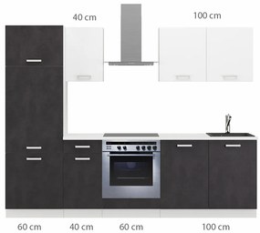 Kuchyňská linka TONI | 260 cm | S PRACOVNÍ DESKOU | bílá/matera