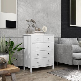 HOMCOM Bílá komoda s 5 šuplíky a úchyty vysoká komoda pro obývací pokoj, kancelář, studijní prostory moderní styl 74x40x91 cm