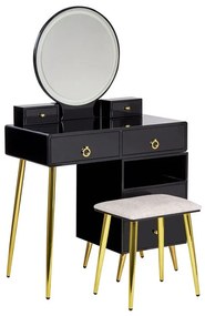 Toaletní stolek se 6 zásuvkami LED zrcadlem a stoličkou černý/ zlatý YVES Beliani