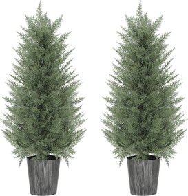 HOMCOM sada 2 velkých umělých cypřišů 90 cm v květináčích – realistické plastové rostliny do obýváku, ložnice, kanceláře či kryté terasy • Moderní de…