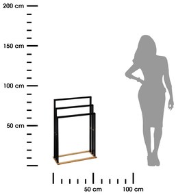 Stojan na ručníky Bambou, černá/s dřevěnými prvky