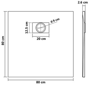 vidaXL Marketos Sprchová vanička SMC černá 80 x 80 cm