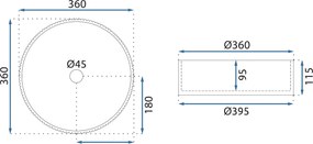 Rea Ingrid, skleněné umyvadlo na desku 360x360x120 mm, kouřové sklo, REA-U8524
