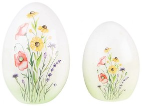 Clayre & Eef Dekorativní terakotové vajíčko zdobené květinami Velikost: Malé
