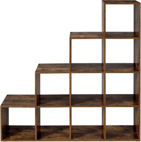 Knihovna, 10-kostková úložná, 129,5 x 29 x 129,5 cm, rustikální hnědá