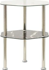 vidaXL 2patrový stolek průhledný a černý 38 x 38 x 50 cm tvrzené sklo [322792] Barva: transparentní a mramorová černá