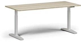 Výškově nastavitelný stůl, elektrický, 675-1325 mm, deska 1800x800 mm, bílá podnož, dub přírodní
