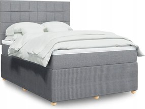 Box Spring Postel S Matrací Textil Světle Šedá Blok se čtverci 140 x 200