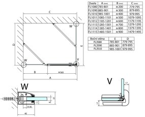 Polysan FORTIS LINE sprchové dveře 900mm, čiré sklo, levé - FL1090L