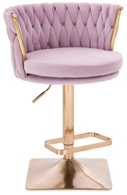 LuxuryForm DESIGN Barová židle LYON VELUR na zlaté hranaté podstavě - levandule