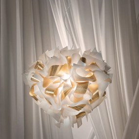 Slamp Veli Aurea Medium, bílo-zlaté závěsné svítidlo s čirým kabelem, 2x12W E27, prům. 42cm