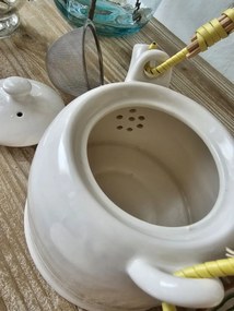 Zelená porcelánová konvička s kvítky a se sítkem - Ø 18*14*12 cm / 0,7L