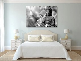 Obraz klidný Budha v černobílém provedení - 120x80 cm