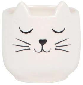 sass & belle Mini obal na květináček Cat Whiskers, krémová barva, keramika 7cmx7,5cm