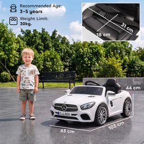 AIYAPLAY elektrické auto pro děti Mercedes-Benz SL500 12V s dálkovým ovládáním 2,4G, 2 motory, odpružení, jemný start, bílé