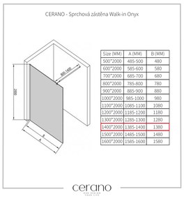 CERANO - Sprchová zástěna Walk-in Onyx L/P - chrom, transparentní sklo - 140x200 cm