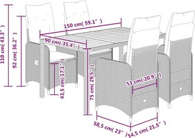 5dílný zahradní bistro set s poduškami šedý polyratan 3277022