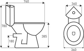 Novoterm Rohové WC kombi NV-Corner KR 61 ZO se zadním odpadem a SoftClose sedátkem