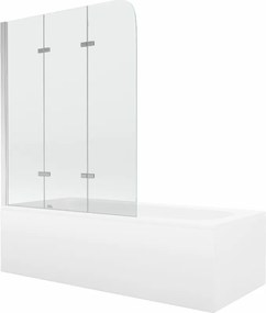 Mexen Vega Rektangulární vana 180 x 80 cm s obkladem a třídílnou zástěnou 120 cm, transparentní, chrom