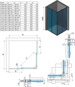 Polysan THRON LINE SQUARE čtvercový sprchový kout 120 x 120 cm, hranaté pojezdy, rohový vstup, chrom čiré sklo TL2212-5002 Koupelny Bernold