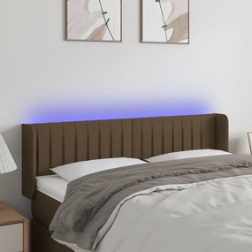 Čelo postele s LED tmavě hnědé 147 x 16 x 78/88 cm textil 3123475