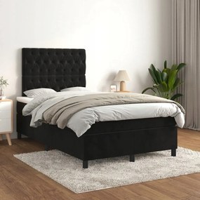 Box Spring Postel S Matrací Černá Samet Černá Prošívaný design 120 x 200