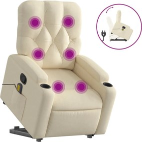 Zvedací masážní polohovací křeslo krémové textil 3204731