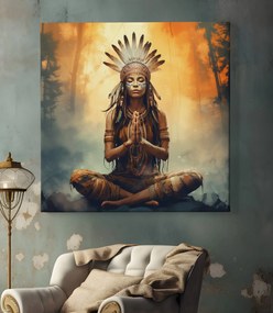 Obraz na plátně - Meditace, indiánská dívka v pralese FeelHappy.cz Velikost obrazu: 120 x 120 cm