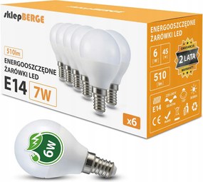 6x LED žárovka E14 g45 7W 620lm - studená bílá