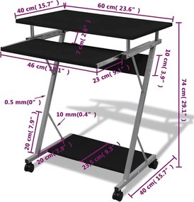 Kompaktní PC stůl s vysouvací deskou na klávesnici černý 20051