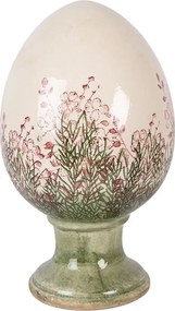 Béžové antik keramické vajíčko s květy Rustic Flower XL - Ø 17*28 cm