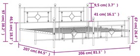 Kovový rám postele s hlavovým a nožním čelem bílý 200 x 200 cm - Default Title