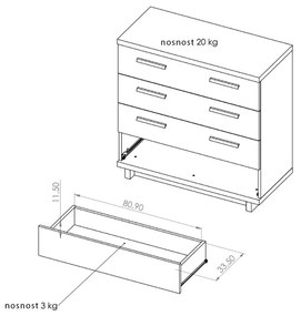 INES | komoda K4SZ | IN-02 | 90 cm | artisan/černá