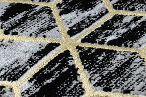 Dywany Łuszczów, Běhoun Gloss 409A 82 3D cubes black/gold/grey, 80x200, černá, obývací pokoj