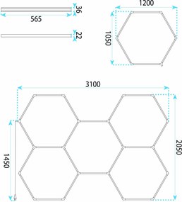 Toolight Toolight, LED stropní svítidlo HEXAGON 5 modulů, JNH051-H, bílá, OSW-56243