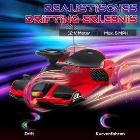 HOMCOM Dětský elektrický Go-Kart 12V 3-8km/h Drift Kart s drift módem, pomalým startem, Go-Kart s osvětlením a hudbou, bezpečnostním pásem pro děti v…