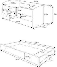 ADRK Furniture Postel s matrací a zásuvkou PEPE 140x70